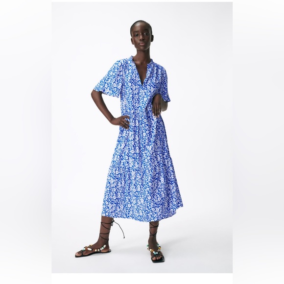 Zara | Dresses | Zara Beautiful Blue Airy Dress | Poshmark